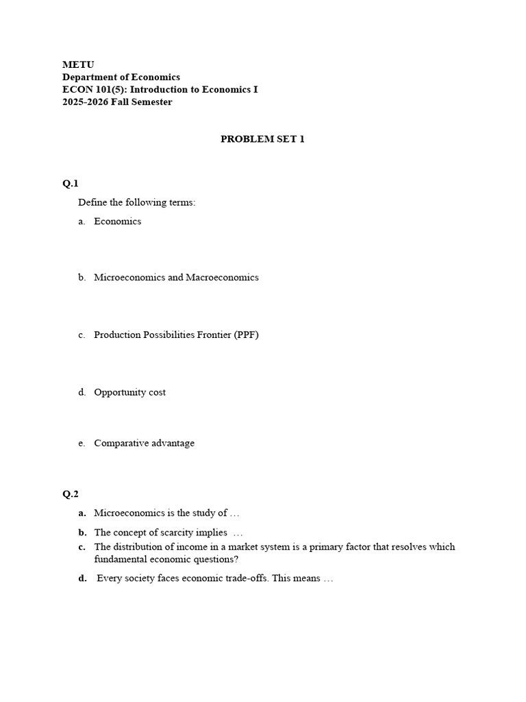 Econ 101 PS1 | PDF | Economics | Opportunity Cost