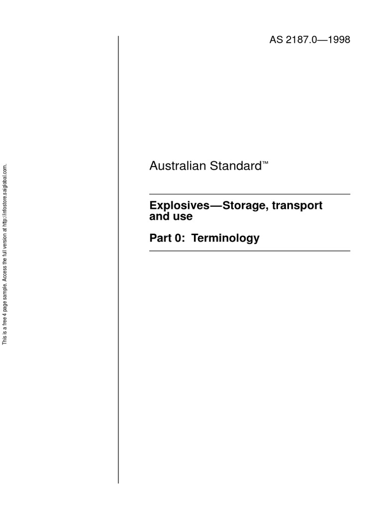 As 2187.0-1998 Explosives - Storage Transport and Use Terminology | PDF ...