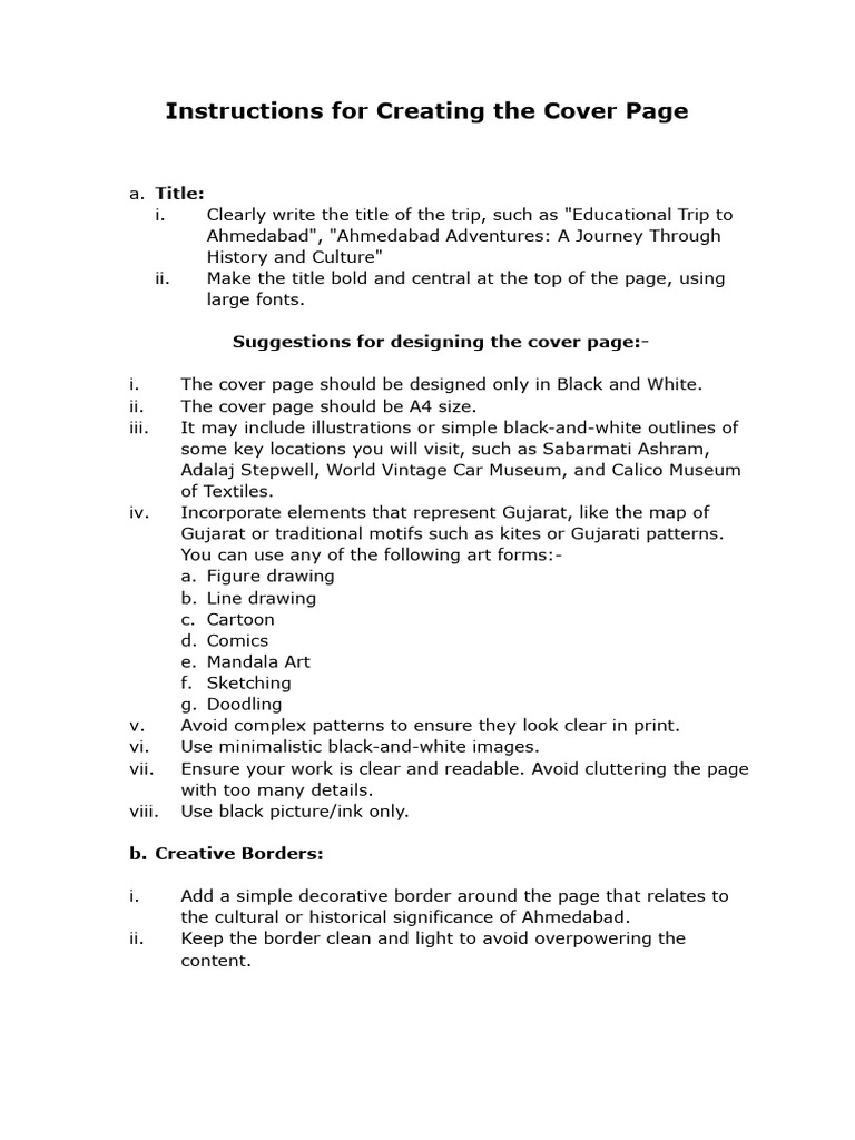 Cover Page Instructions - Ahemdabad Trip | PDF