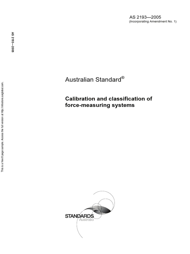 As 2193-2005 Calibration and Classification of Force-Measuring Systems ...