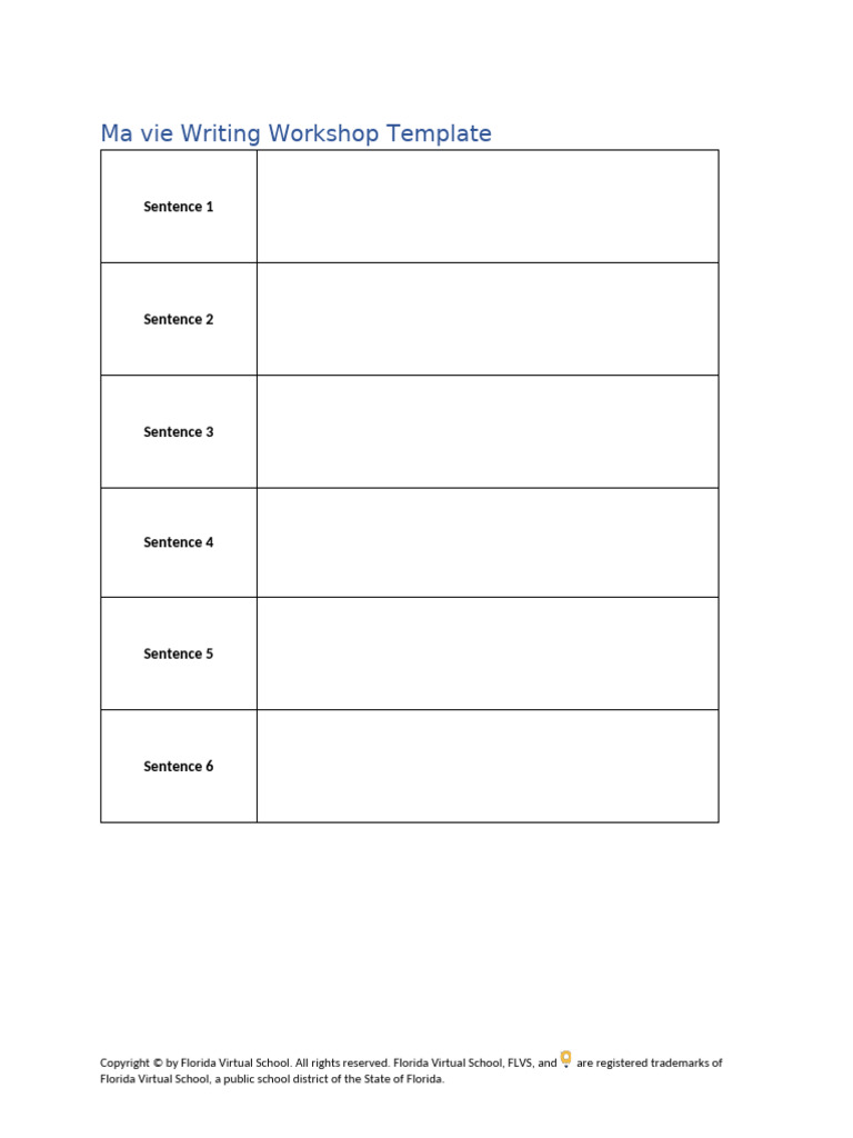 Ma Vie Writing Workshop Template (2) Copy | PDF