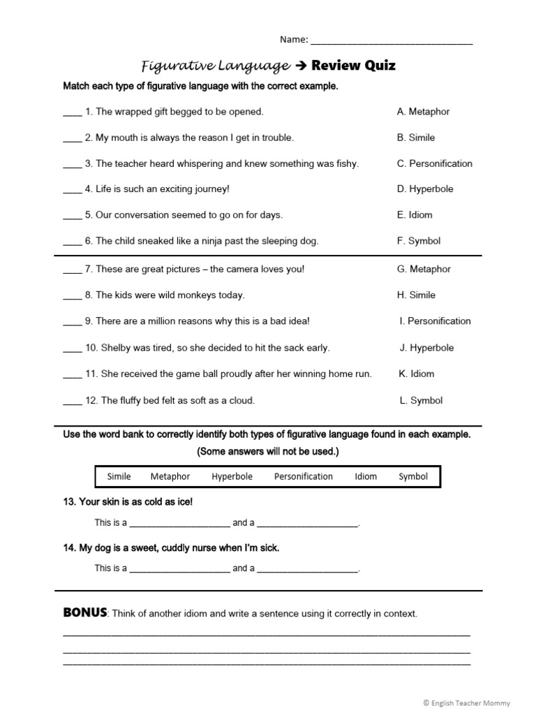 Figurative Language Review Quiz | PDF | Metaphor