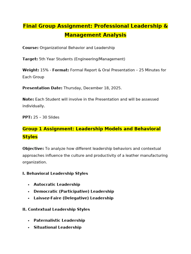 Final Group Assignment | PDF | Leadership | Business
