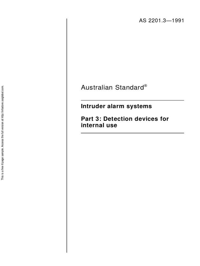 As 2201.3-1991 Intruder Alarm Systems Detection Devices For Internal ...