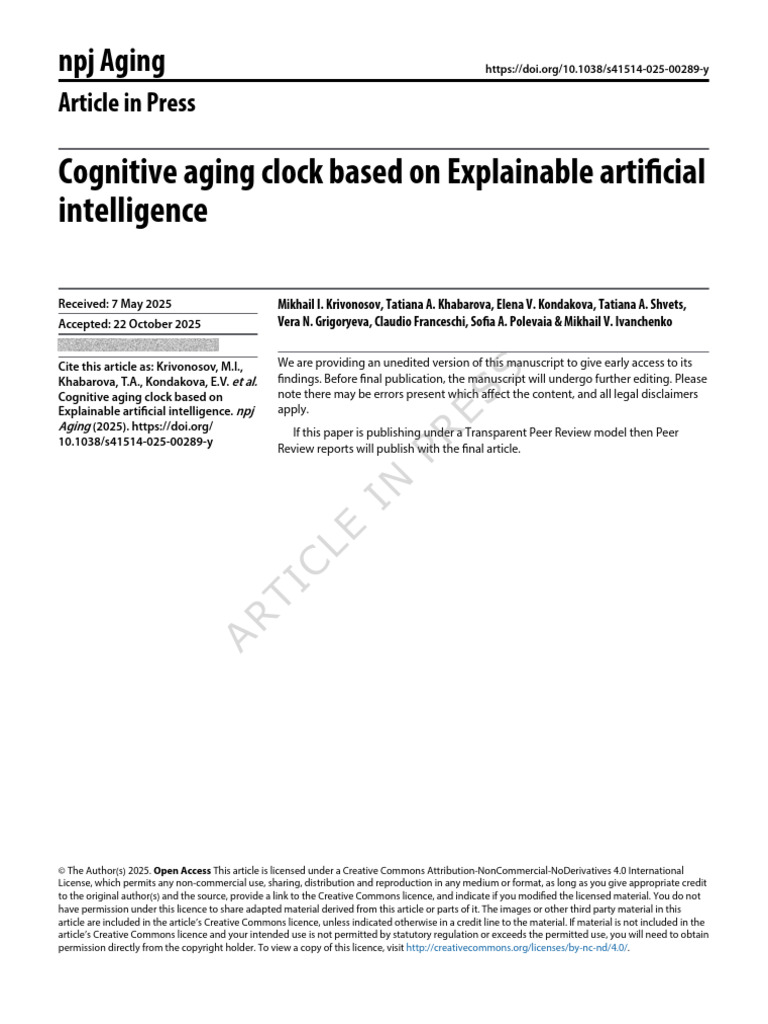 Cognitive Aging Clock via AI Analysis | PDF | Executive Functions ...