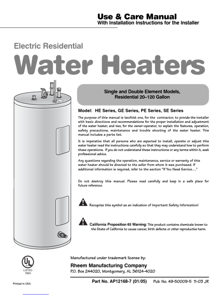 Electric Water Heater Installation Guide | PDF | Water Heating | Valve