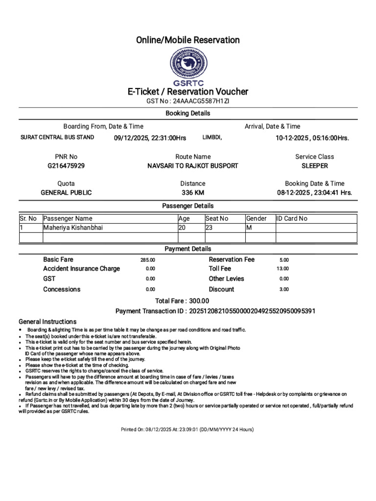 GSRTC. (3) | PDF | Fare | Public Transport