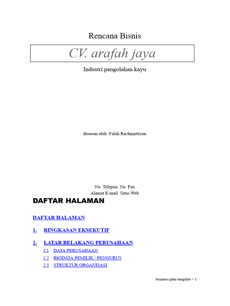 Contoh Proposal Business Plan | PDF