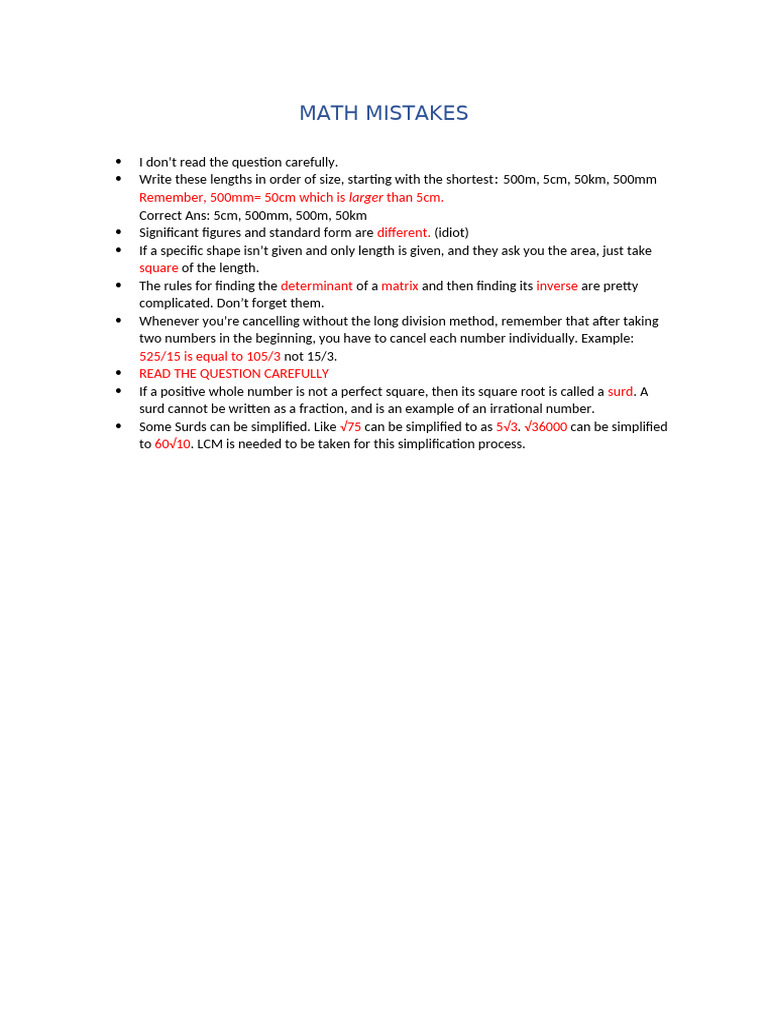 Math Mistakes | PDF