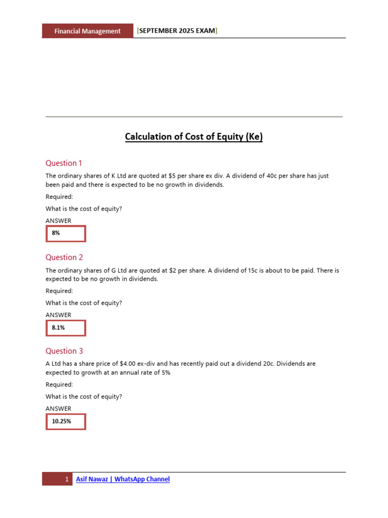 Cost of Equity and Debt Calculations | PDF | Cost Of Capital | Dividend
