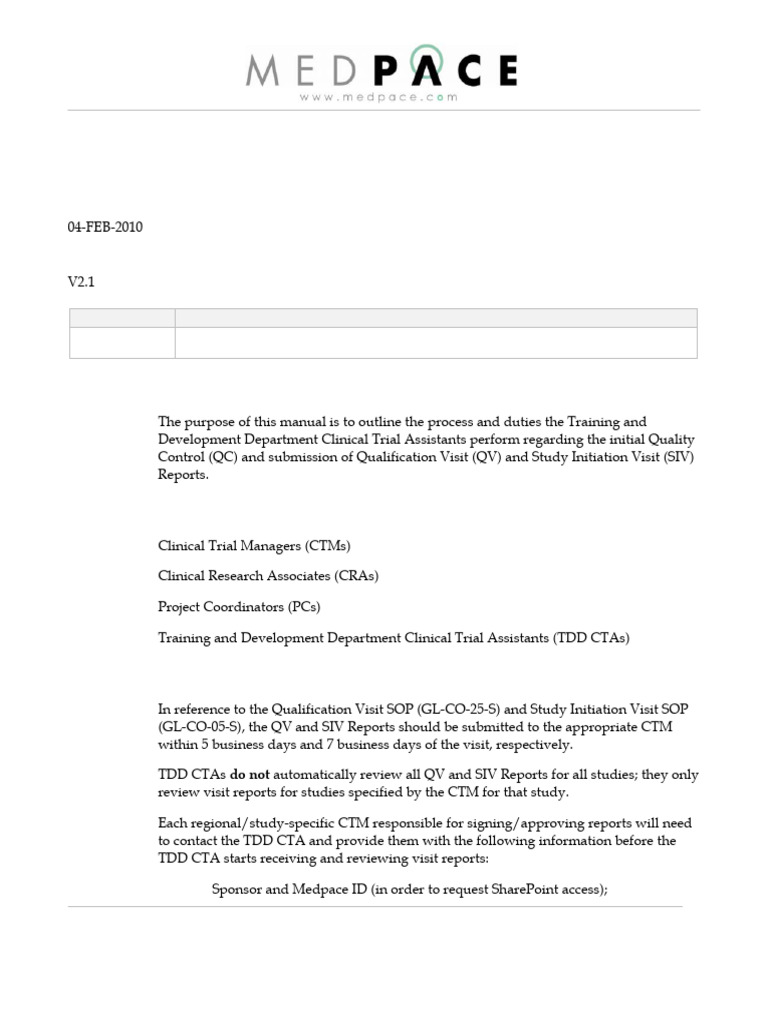 Qualification and Study Initiation Visit Report Submission Manual | PDF ...