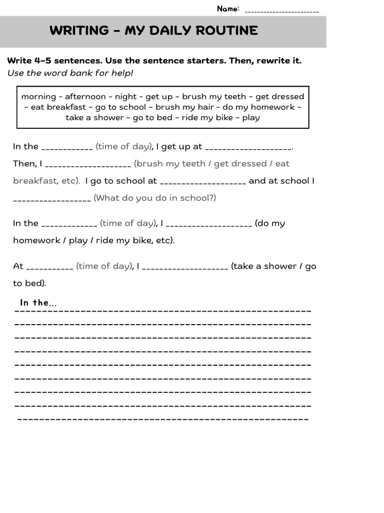 My Daily Routine Writing Exercise | PDF
