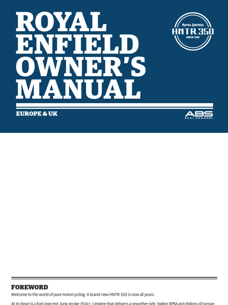 Royal Enfield HNTR 350 Owner's Manual | PDF | Motorcycle | Traffic