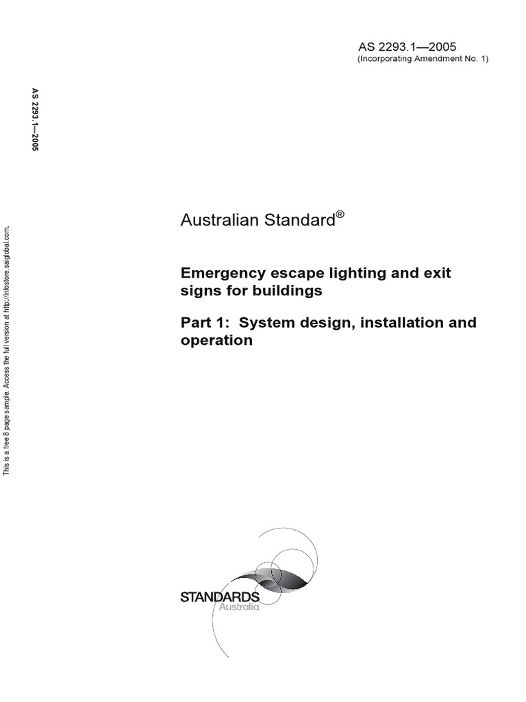 As 2293.1-2005 Emergency Escape Lighting and Exit Signs For Buildings ...