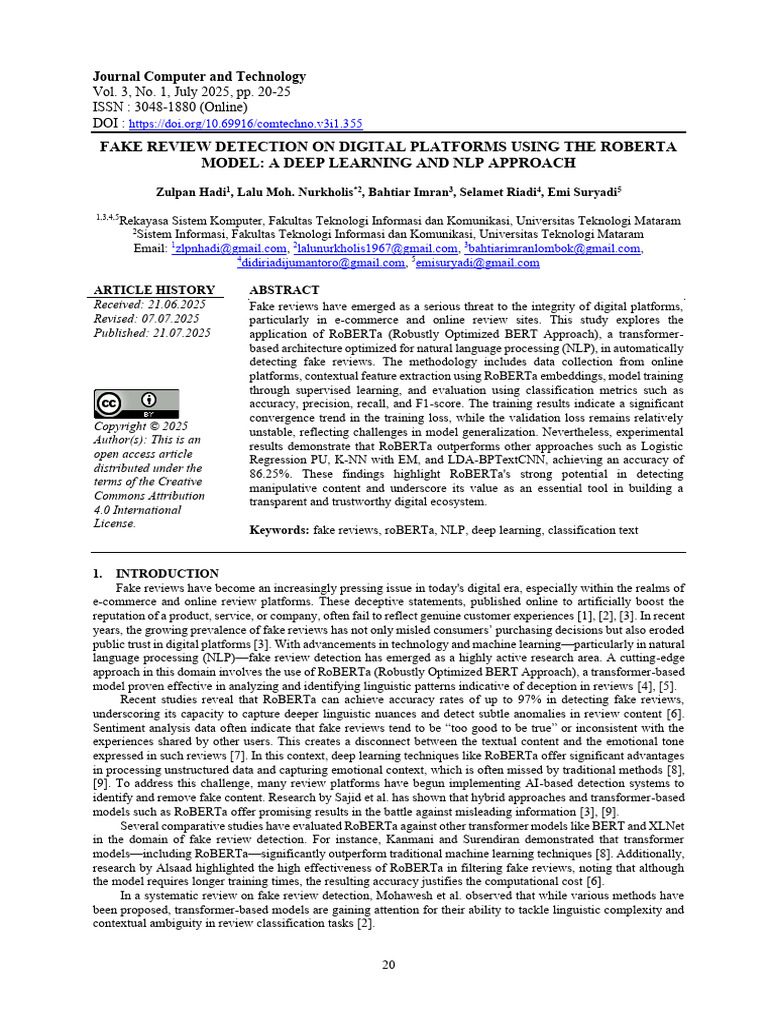 Fake Review Detection with RoBERTa Model | PDF | Accuracy And Precision ...
