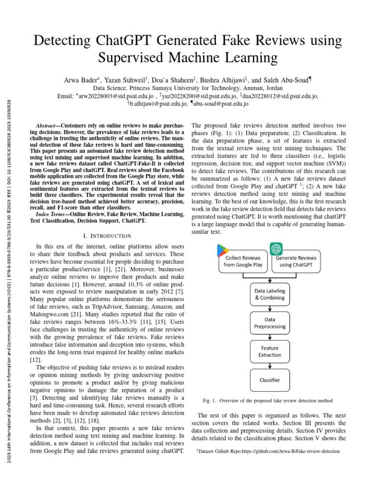 Detecting ChatGPT Generated Fake Reviews Using Supervised Machine ...