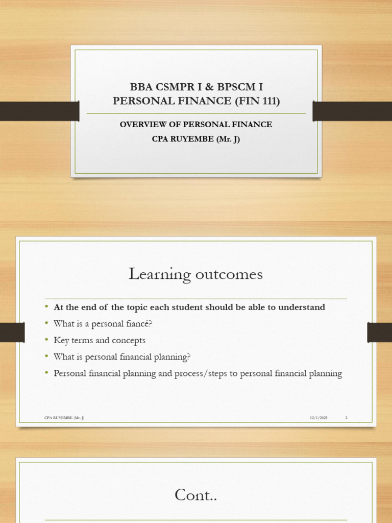 Topic 1 - Overview of Personal Finance | PDF | Expense | Investing