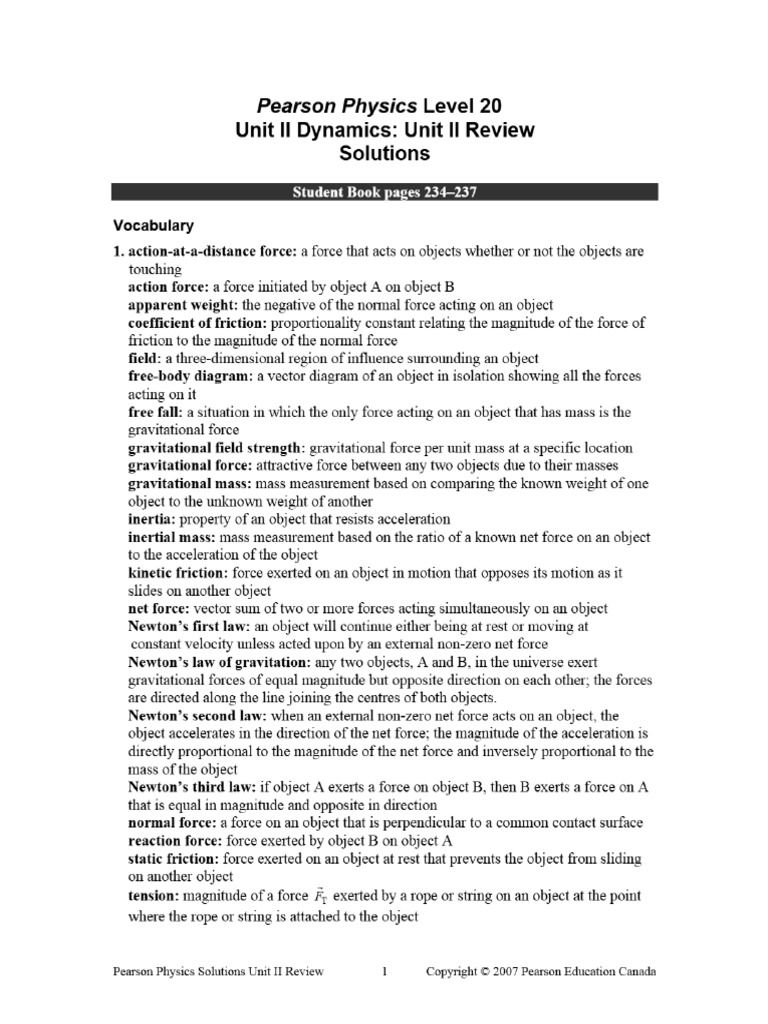 Pearson Physics Level 20 Unit II Dynamics Review Solution | PDF