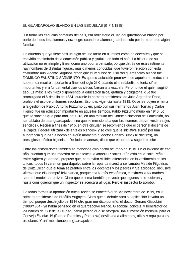 El Guardapolvo Blanco en Las Escuelas (01!11!1919) | PDF