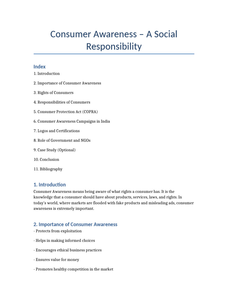 Consumer Awareness Project Class 10 | PDF | Consumer Protection