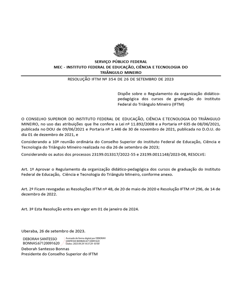 Regulamento Didático-Pedagógico IFTM | PDF | Pedagogia | Formação ...
