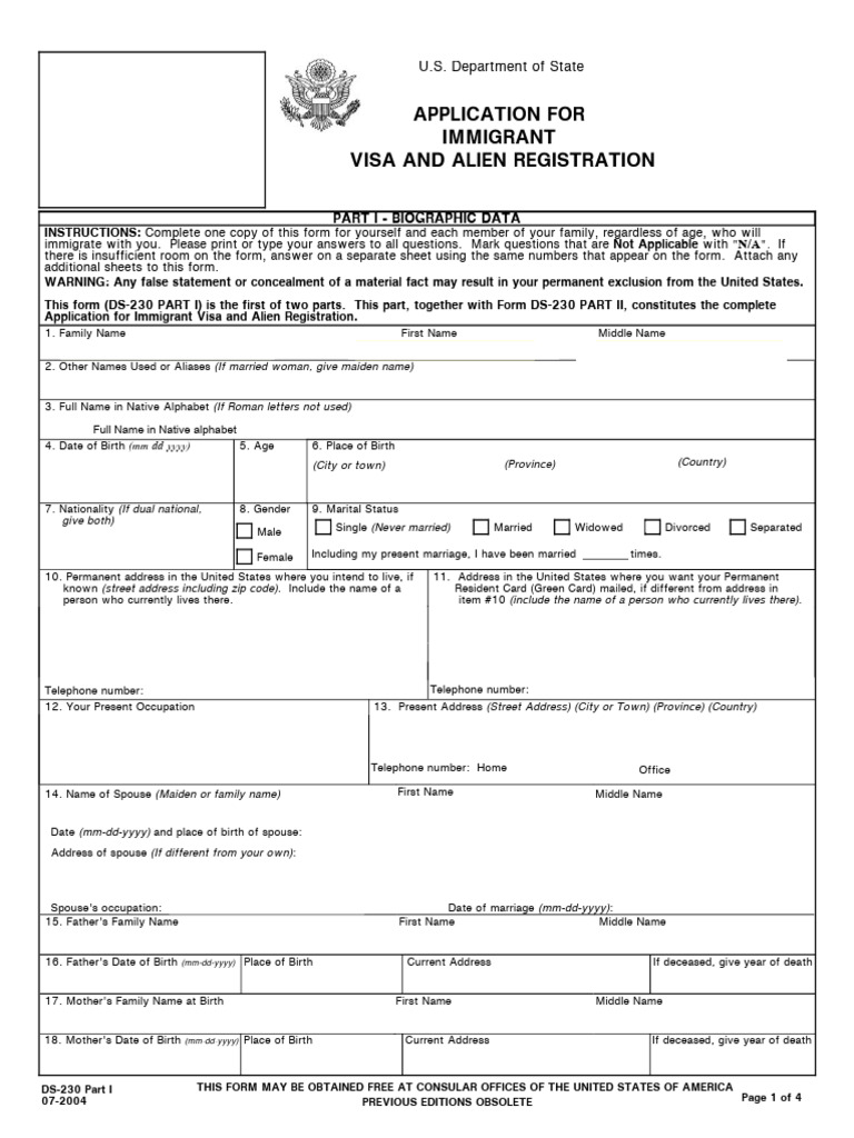 Application for Immigrant Visa and Alien Registration | PDF | Social ...