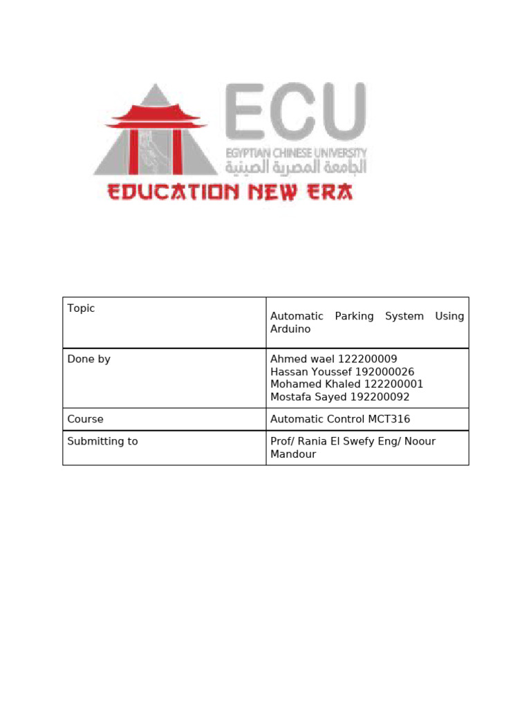 Automatic Parking System Using Arduino - Project Report | PDF | Arduino | Servomechanism