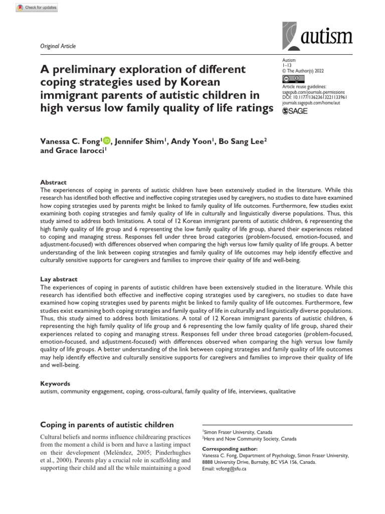 Coping Strategies of Korean Parents with Autism | PDF | Autism | Social ...