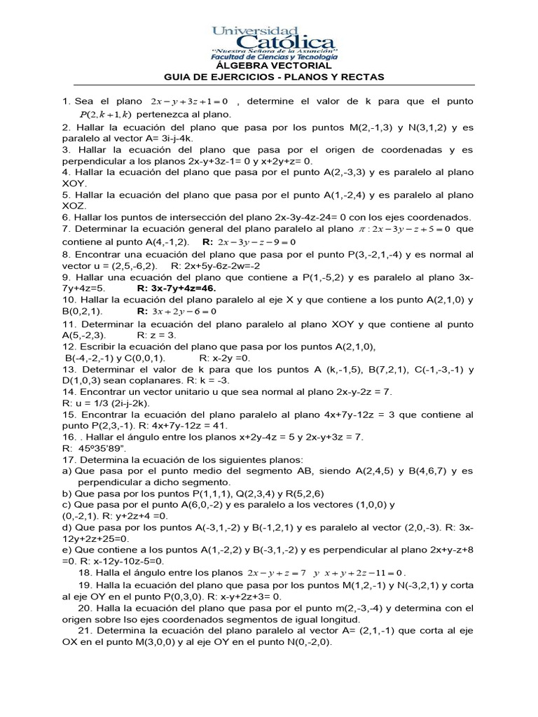 Guía_Planos y Rectas | PDF | Línea (geometría) | Ecuaciones