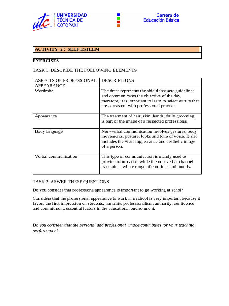 Self-Esteem and Professional Appearance Guide | PDF