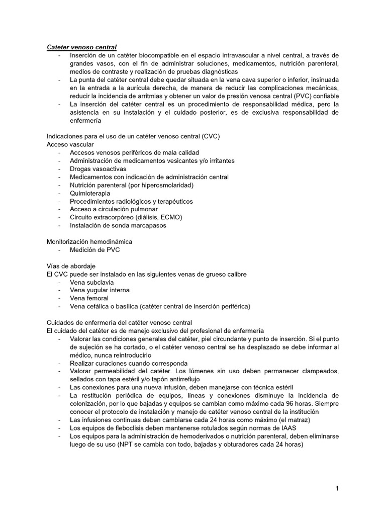 Cateter Venoso Central (Cvc) y Linea Arterial (La) y Monitorizacion (1 ...