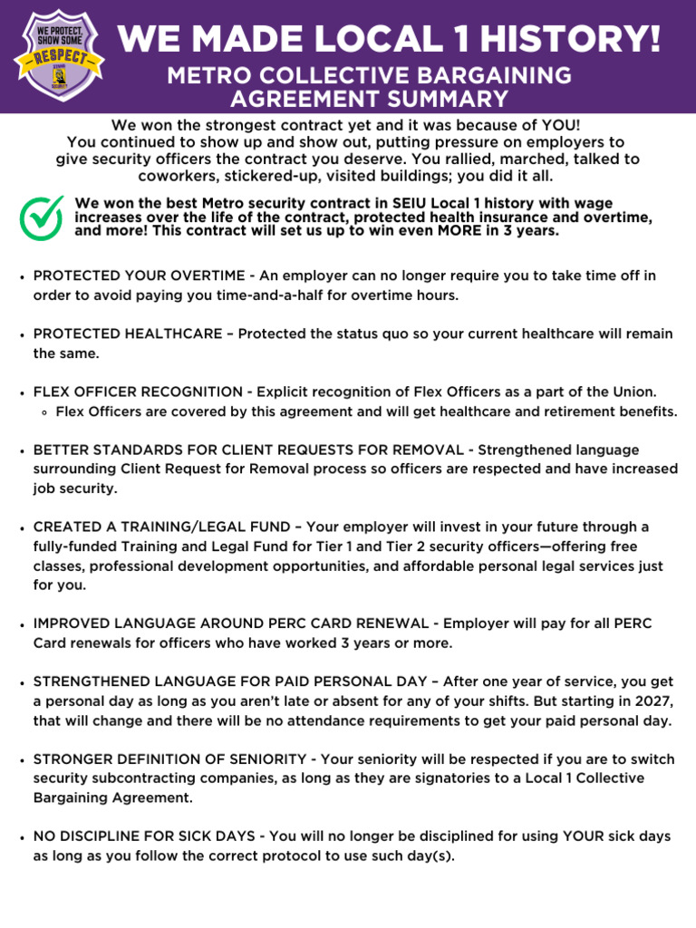 FINAL Metro Security TACBA Summary | PDF | Employment | Overtime
