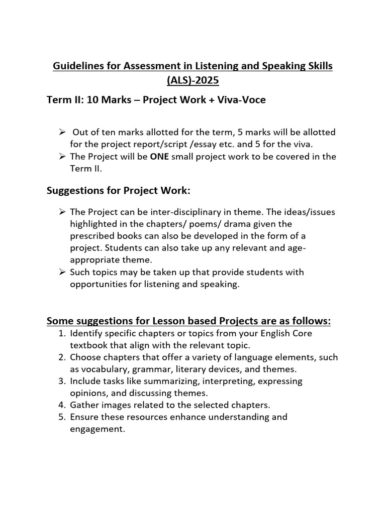ALS 2025 Listening & Speaking Project Guide | PDF