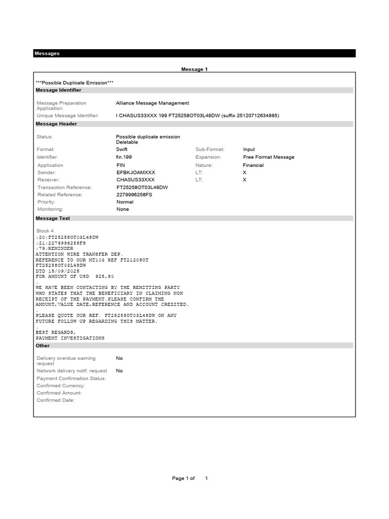 Pinak Mondal 925,800 USD Investigate Swift-1 | PDF