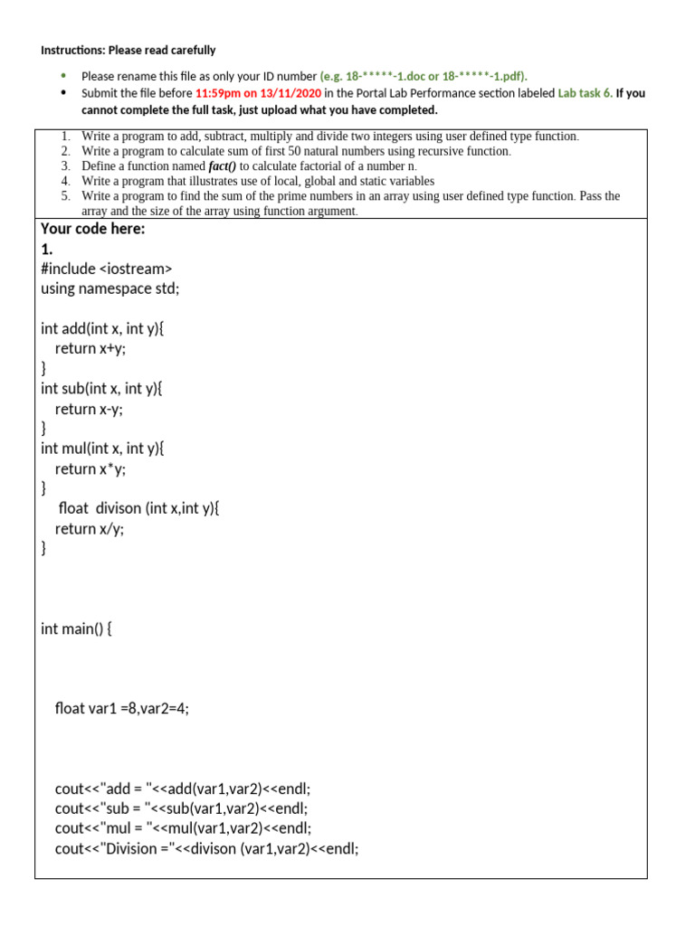 Lab Task6 Function | PDF | Namespace | Integer (Computer Science)