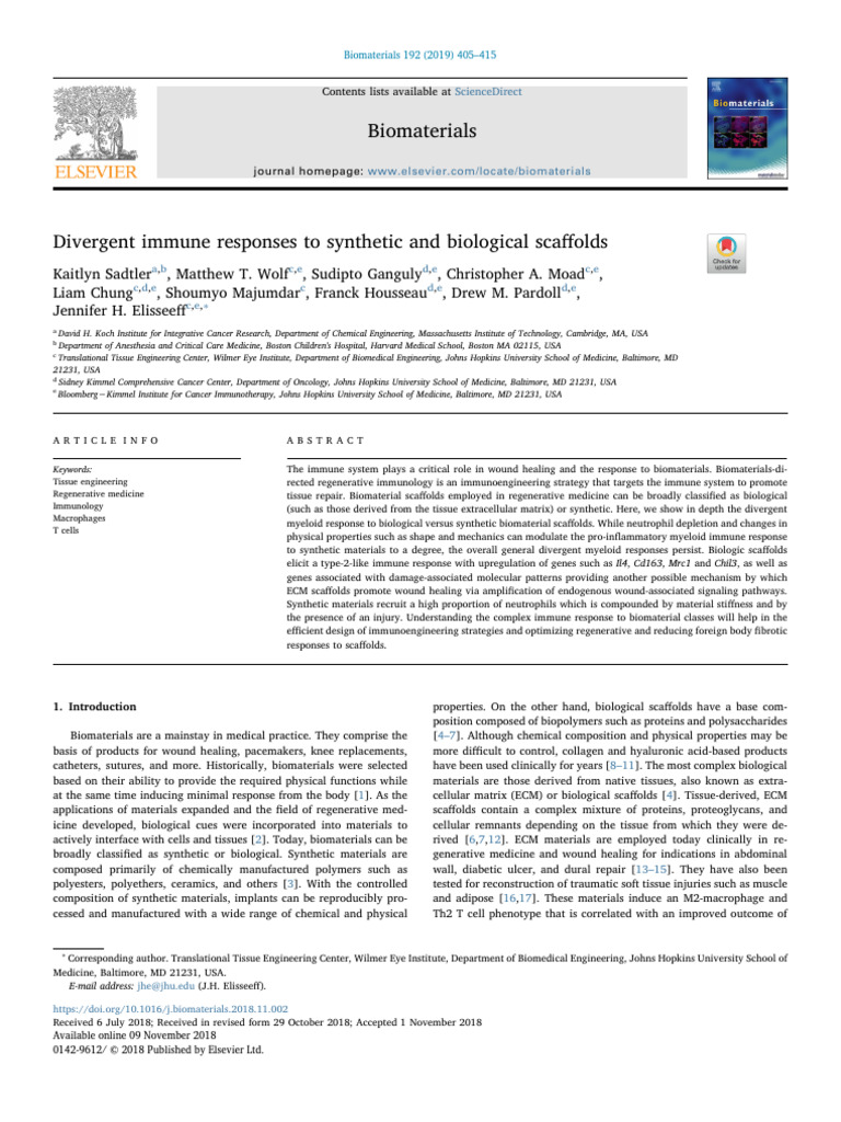 Immune Responses to Biomaterial Scaffolds | PDF | Extracellular Matrix ...