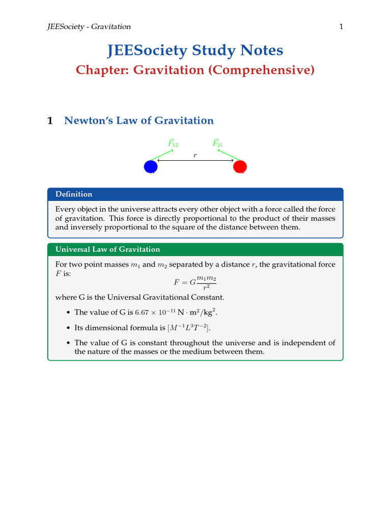 Gravitation Short Notes | PDF | Force | Newton's Law Of Universal ...