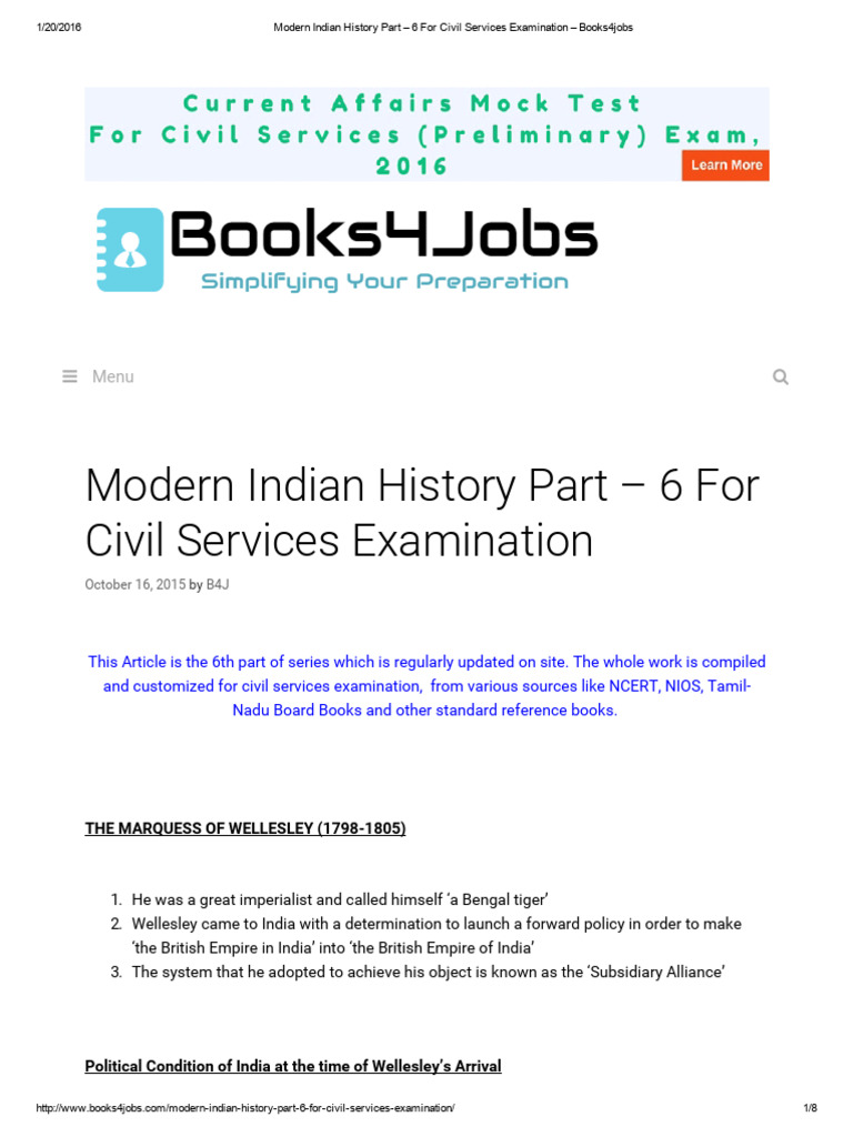 Modern Indian History for Civil Services | PDF | British Empire