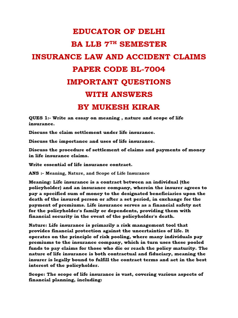 Eod Insurance Law and Accident Claims Crash Course | PDF | Insurance ...