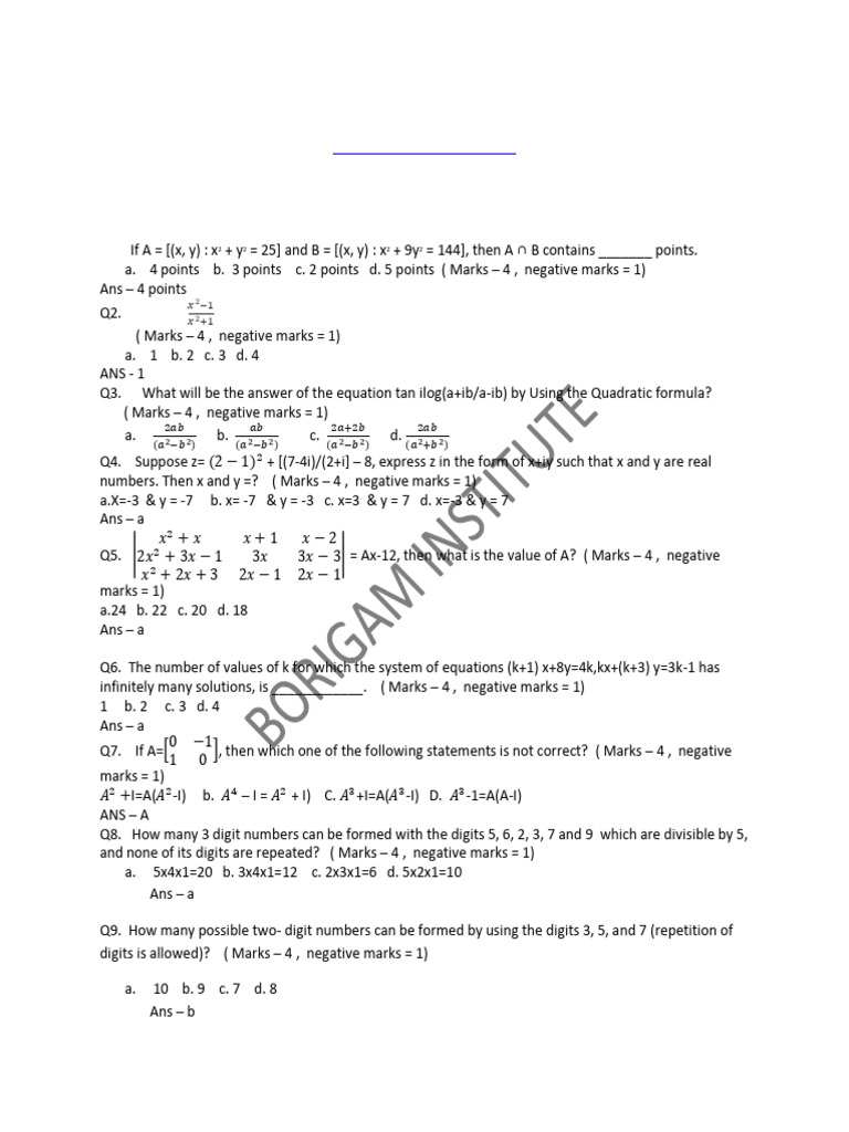 1. JEE MAINS B.ARCH QUESTION PAPER FEB 2023 | PDF | Matrix (Mathematics ...