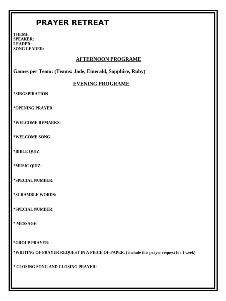 Prayer Retreat Program Schedule | PDF