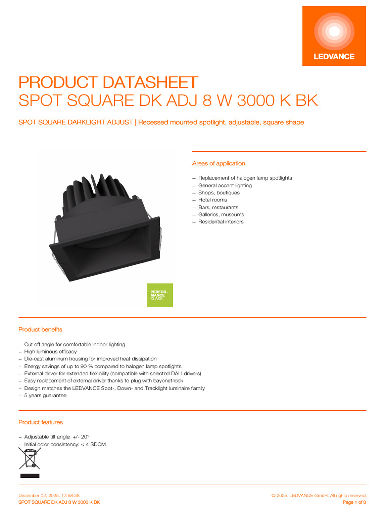 4058075114067_SPOT_SQUARE_DK_ADJ_8_W_3000_K_BK_en | PDF | Lighting ...