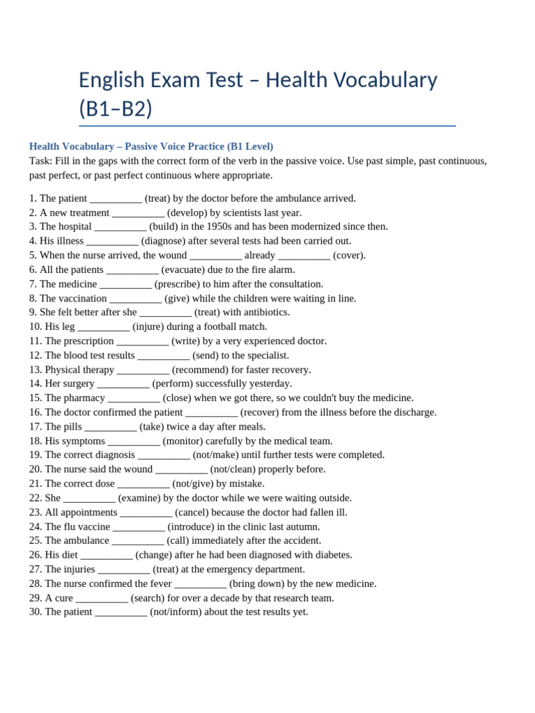 Health Vocabulary Test Expanded | PDF | Common Cold | Human Diseases ...
