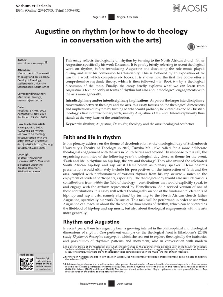 Augustine On Rhythm - or How To Do Theology Inconversation With The ...