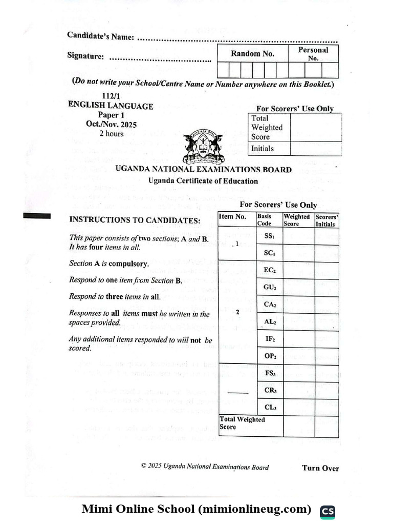 UNEB-UCE-ENG-1-2025 | PDF