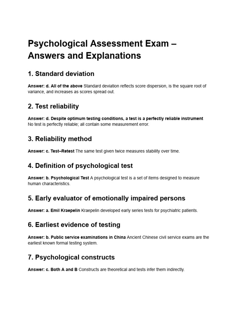 Psychological Assessment Exam Guide | PDF | Validity (Statistics ...