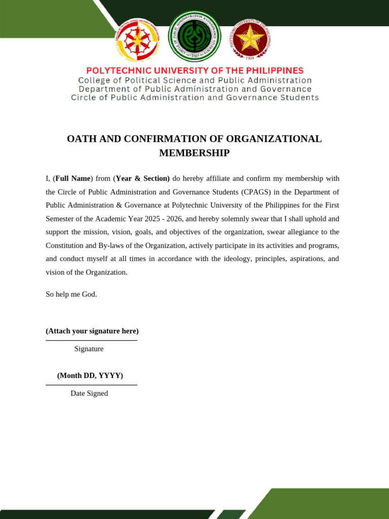 (Template) Signed Oath Affirmation | PDF