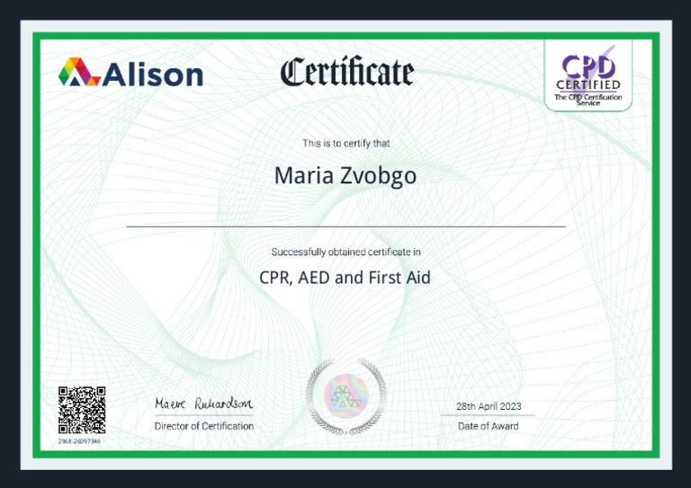 Alison Certificate CPR, Aed and First Aid | PDF