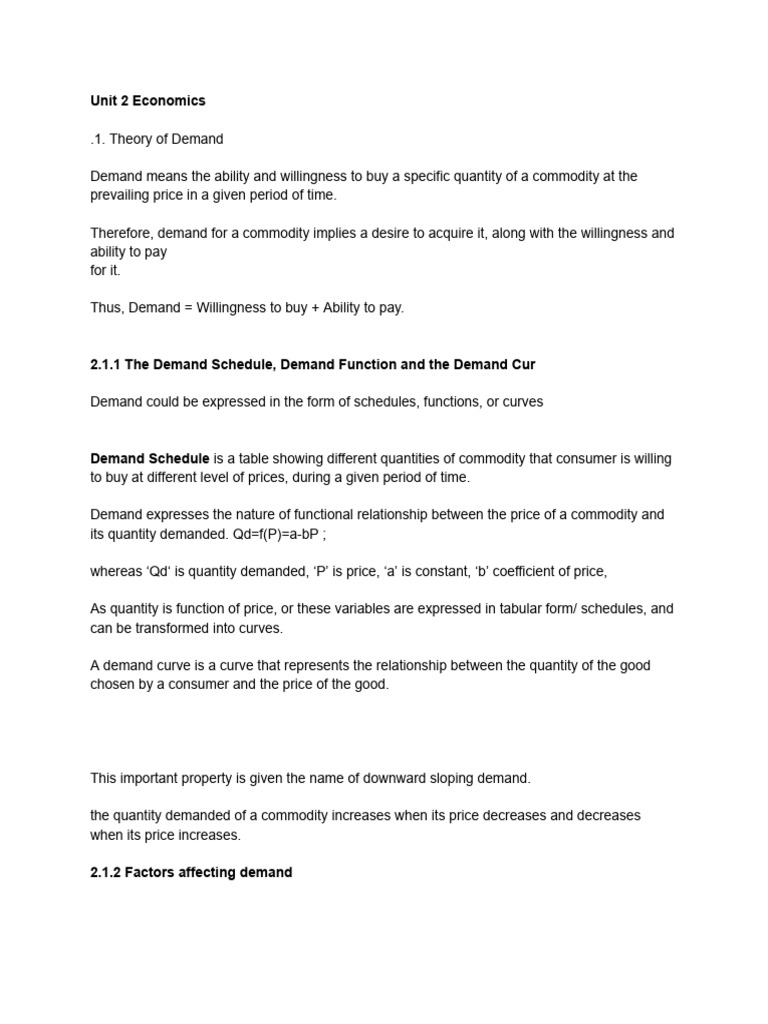 Unit 2 Economics-1 | PDF | Demand | Supply (Economics)