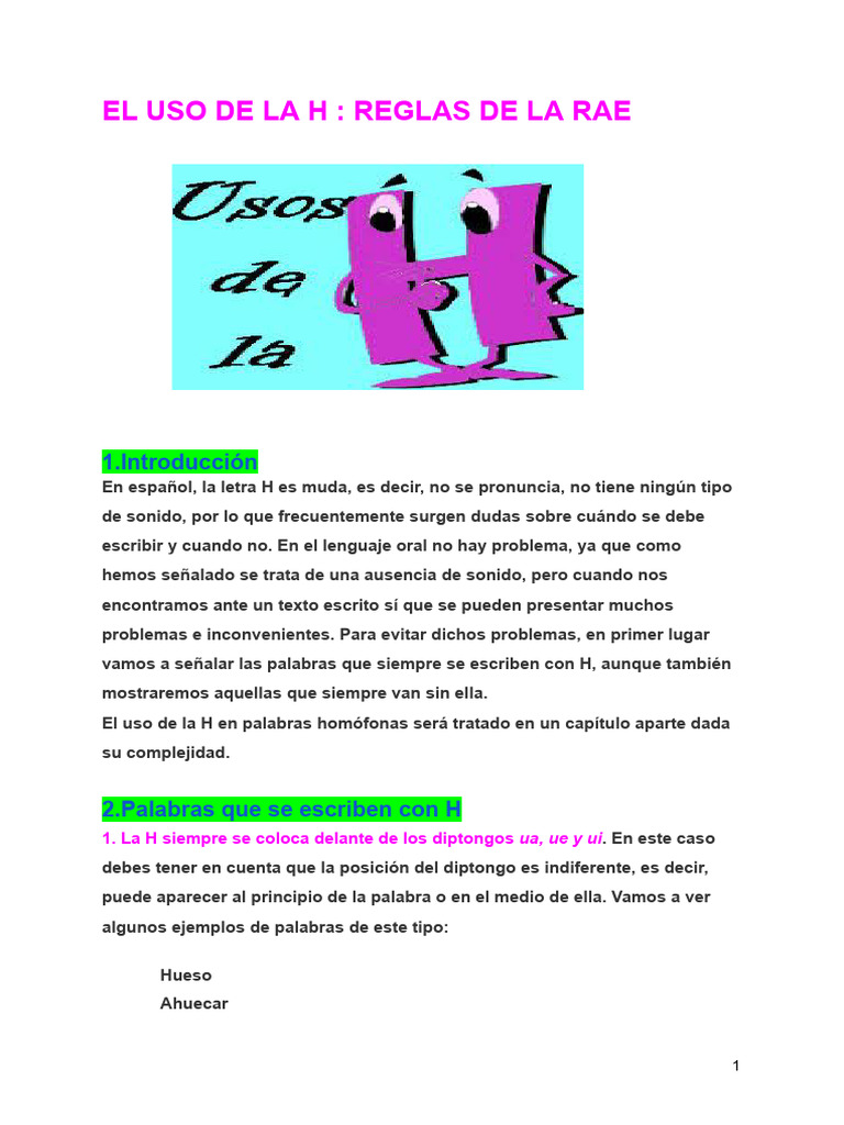 El Uso de La H - Reglas de La Rae | PDF | Lingüística | Fonética